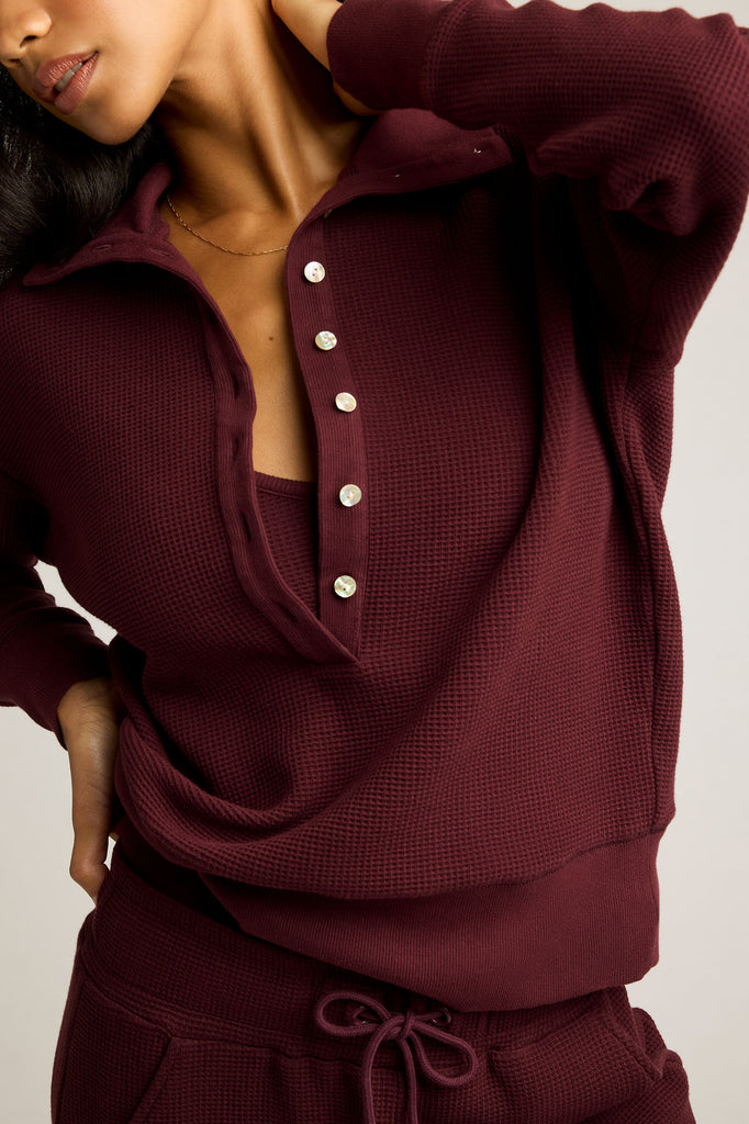 Waffle Knit Pullover in Garnet – Negative