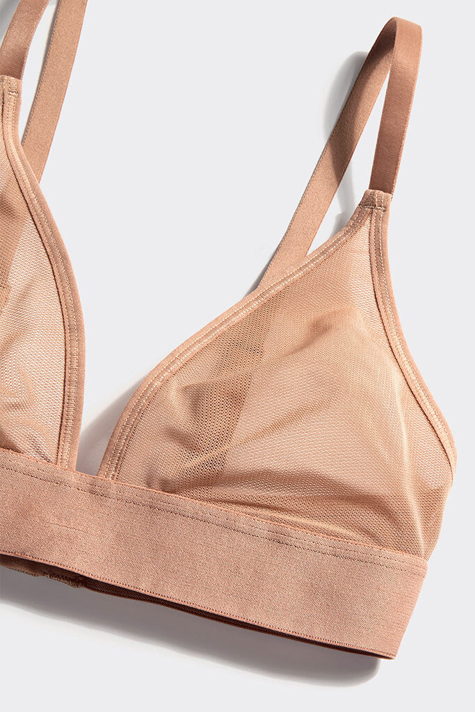 Sieve Triangle Bra in Buff | Buff Plunge Bra - Buff V-Neck Bralette