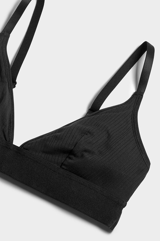 Women's Whipped Triangle Bra | Black Plunge Bra - Black V-Neck Bra ...
